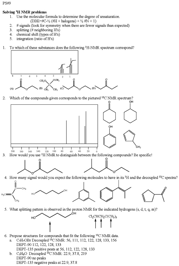 ps9 solving h nmr problems use the molecular formula to determine the degree of unsaturation dbf ...