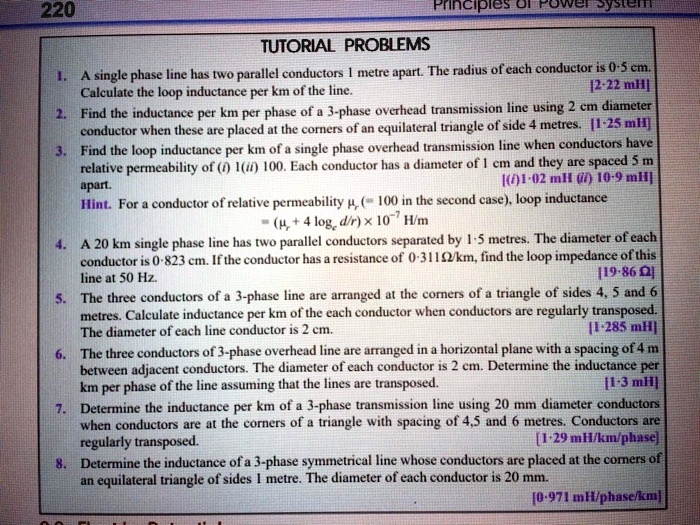 SOLVED: 220 TUTORIAL PROBLEMS 1. A single-phase line has two parallel conductors 1 meter apart ...