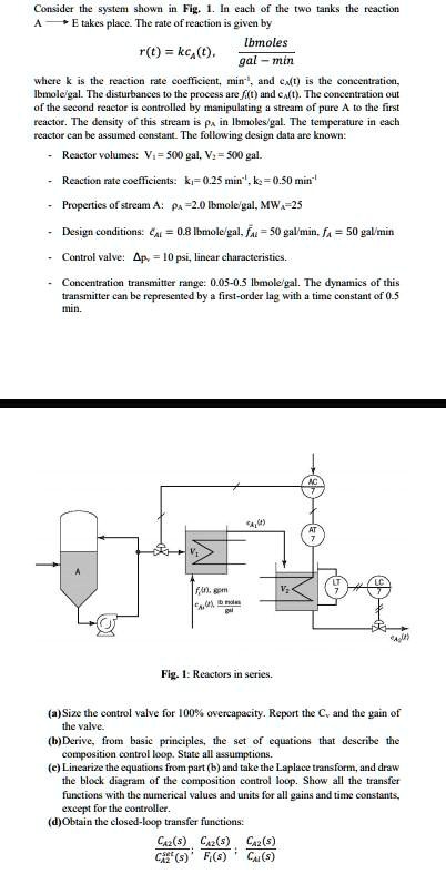SOLVED: Consider the system shown in Fig. 1. In each of the two tanks ...