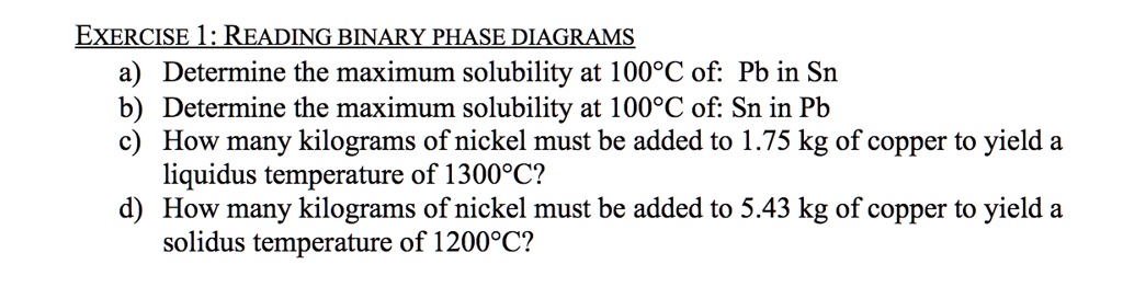 EXERCISE 1: READING BINARY PHASE DIAGRAMS a) Determine the maximum ...