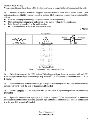 SOLVED: Question 5 (20 Marks) You are asked to use the Arduino UNO development board to control ...