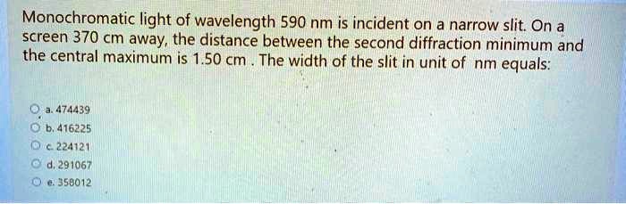 SOLVED: Monochromatic light of wavelength 590 nm is incident on a ...