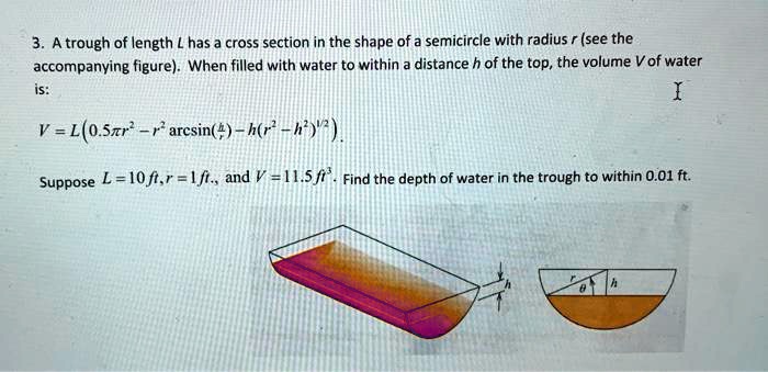 a trough of length has cross section in the shape of a semicircle with ...