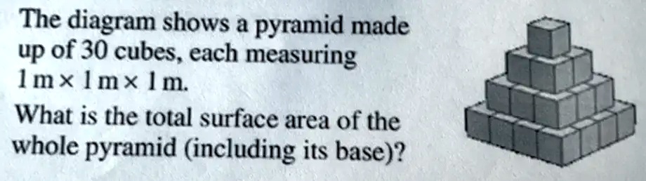 SOLVED: The diagram shows pyramid made up of 30 cubes, each measuring ...