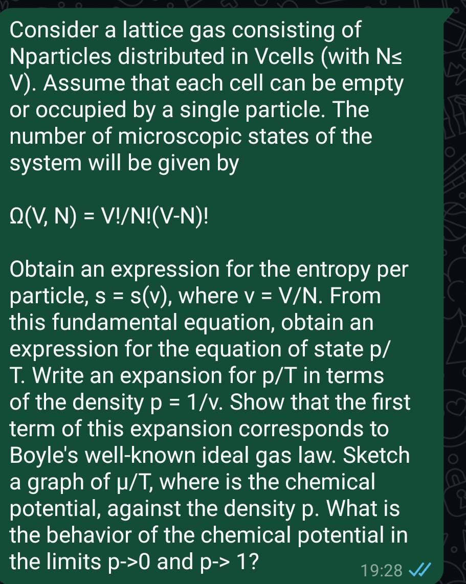 Consider A Lattice Gas Consisting Of Nparticles Distributed In Vcells