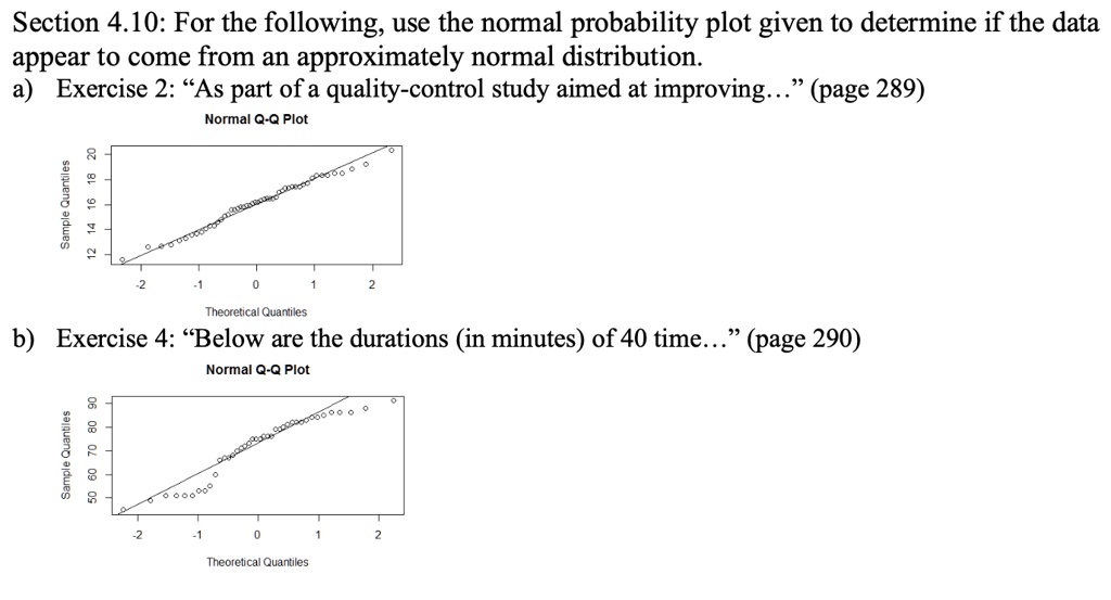 SOLVED:Section 4.10: For the following, use the normal probability plot ...