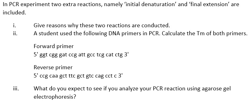 in pcr experiment two extra reactions namely initial denaturation and ...