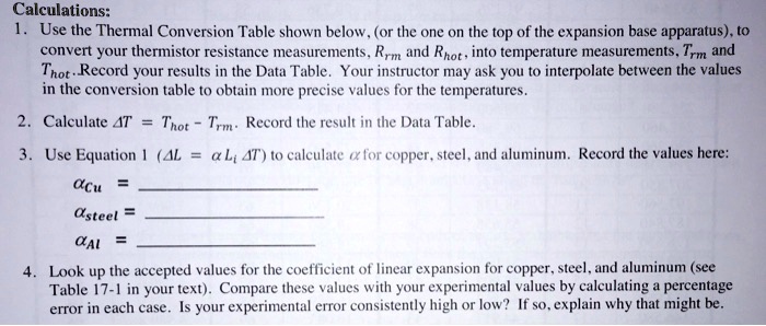 SOLVED: Calculations: Use the Thermal Conversion Table shown below (or ...