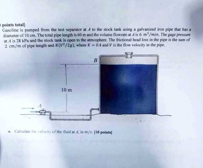 SOLVED: a) Calculate the velocity of the fluid at A in m/s. b) Calculate the total friction ...