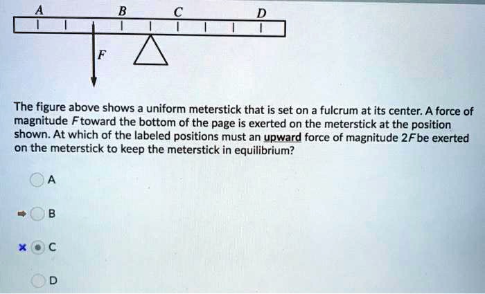 The figure above shows a uniform meterstick that is set on a fulcrum at ...
