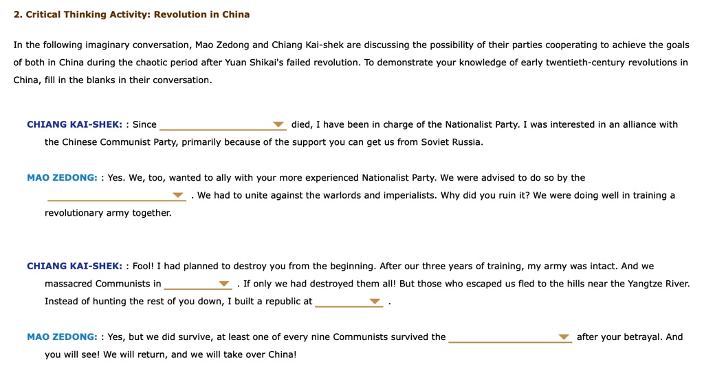 2. Critical Thinking Activity: Revolution in China In the following ...