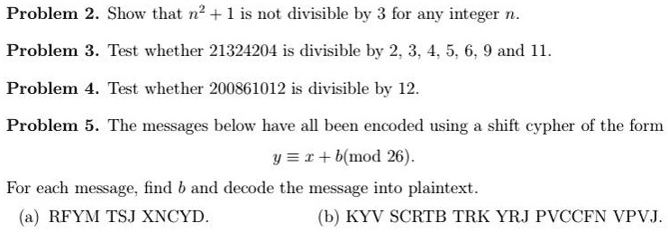 Solved Problem 2 Show That N 1 Is Not Divisible By 3 For Any Integer N Problem 3 Test