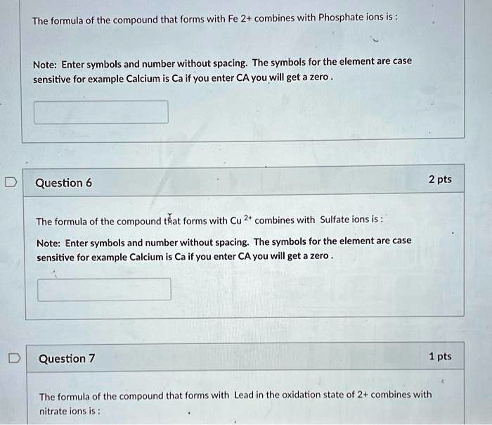 SOLVED: The formula of the compound that forms with Fe2+ combines with ...