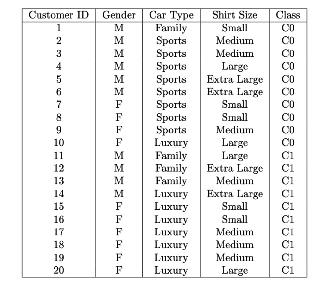 SOLVED: Consider the 20-record training set shown in the below table ...