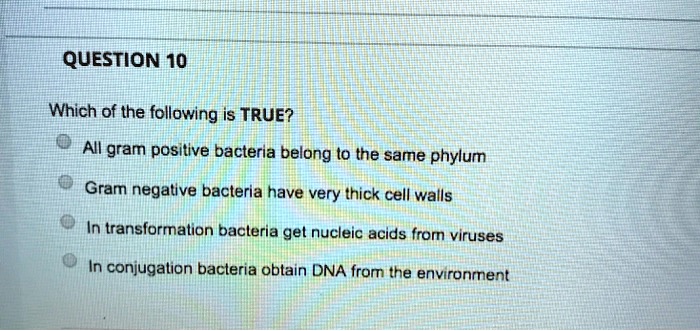SOLVED: Which of the following is TRUE? All gram-positive bacteria ...