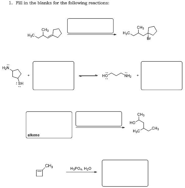 SOLVED: Fill in the blanks for the following reactions: NH2 HC H3C CH3 ...