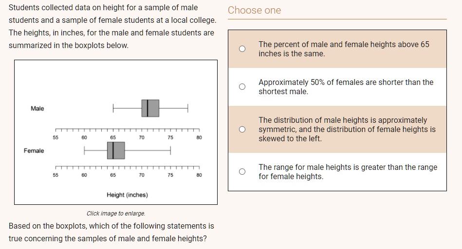 students collected data on height for a sample of male choose one ...