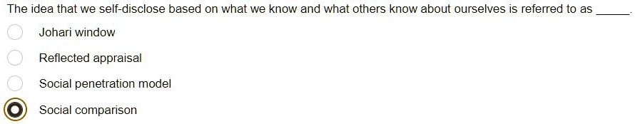 SOLVED: The idea that we self-disclose based on what we know and what ...