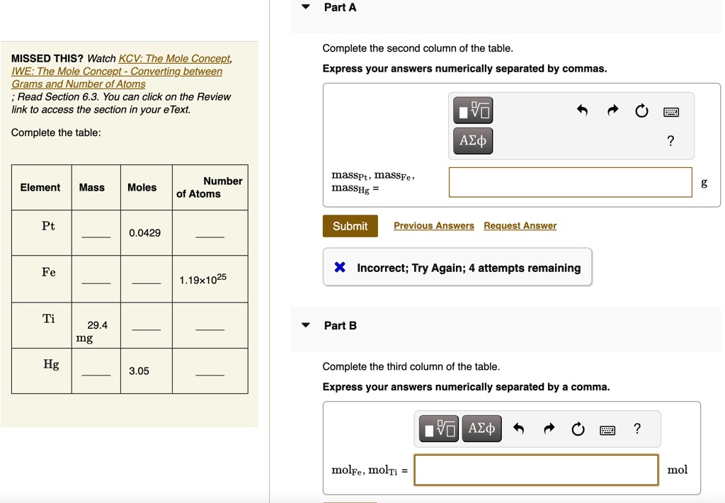 SOLVED: Texts: Part A Complete the second column of the table MISSED ...