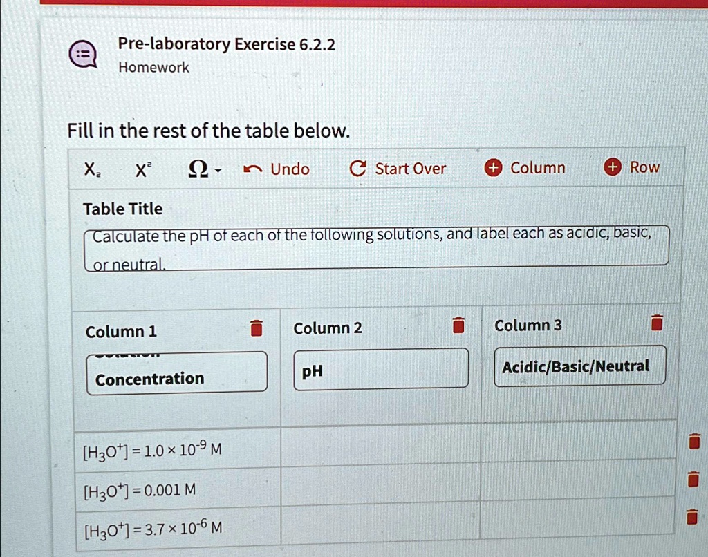 pre laboratory exercise 622 homework fill in the rest of the table below x2 x undo start over ...