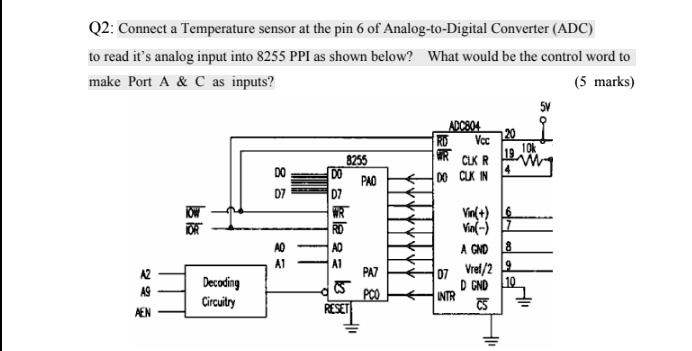 Q2: Connect a Temperature sensor at the pin 6 of Analog-to-Digital ...