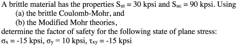 SOLVED: A brittle material has the properties Sut = 30 kpsi and Suc ...