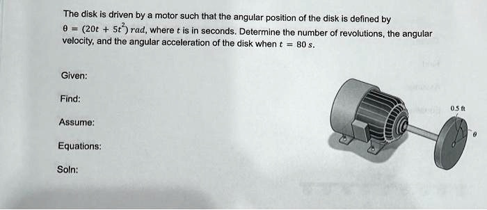SOLVED: The disk is driven by a motor such that the angular position of the disk is defined by ...