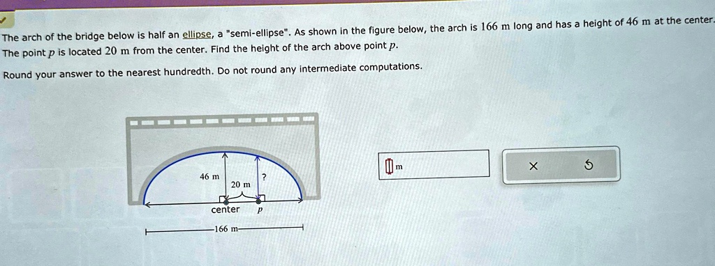SOLVED: The arch of the bridge below is half an ellipse, a "semi ...