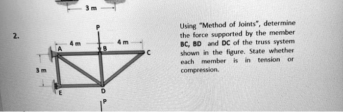 SOLVED: P = 5 kN Using the Method of Joints, determine the force supported by the members BC, BD ...