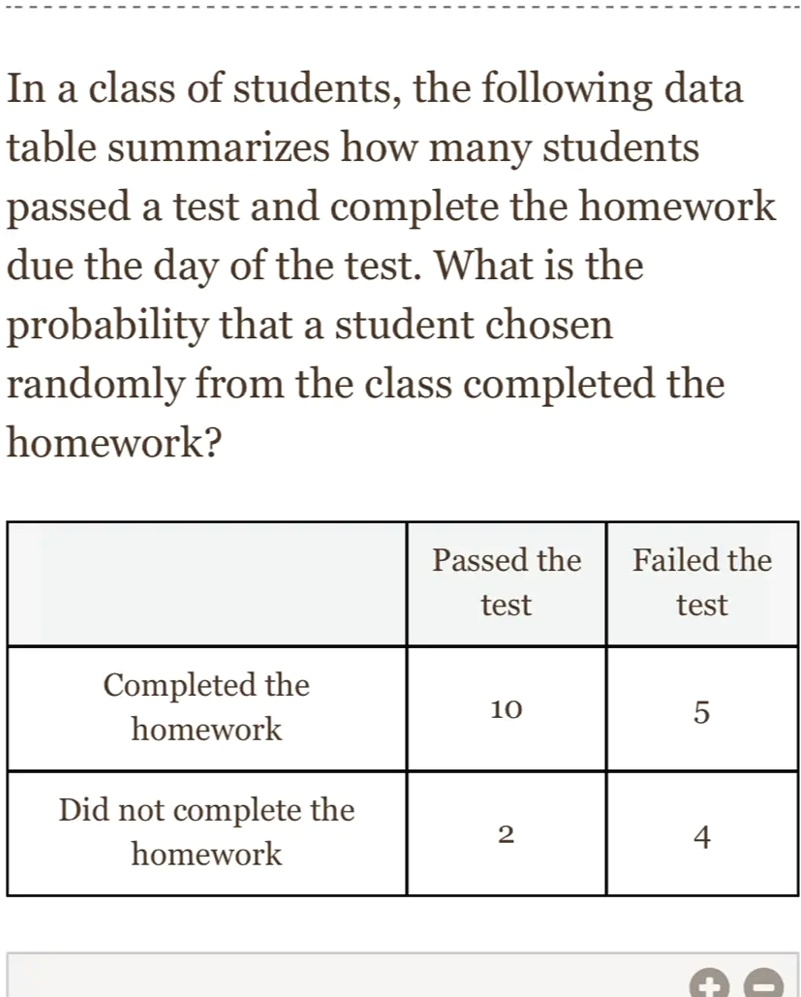 SOLVED: In a class of students, the following data table summarizes how many students passed a ...
