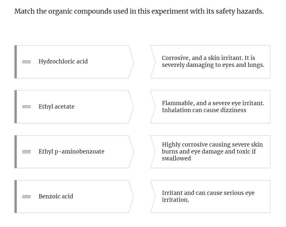 Match the organic compounds used in this experiment with its...
