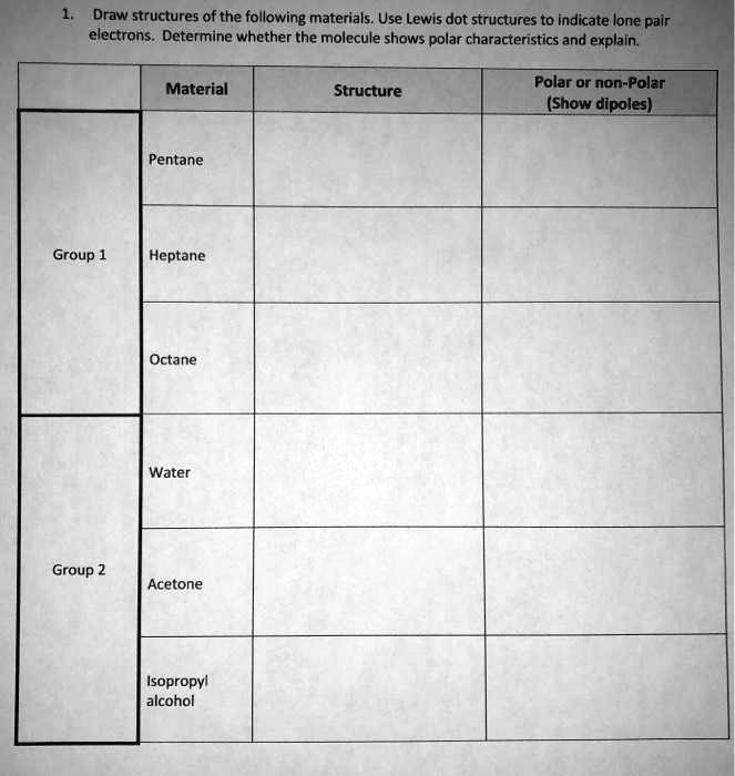 SOLVED: Draw structures of the following materials: Use Lewis dot structures t0 Indicate lone ...