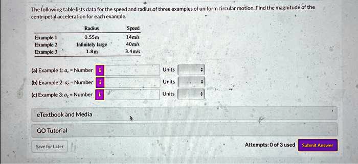 Solved Texts The Following Table Lists Data For The Speed And Radius Of Three Examples Of