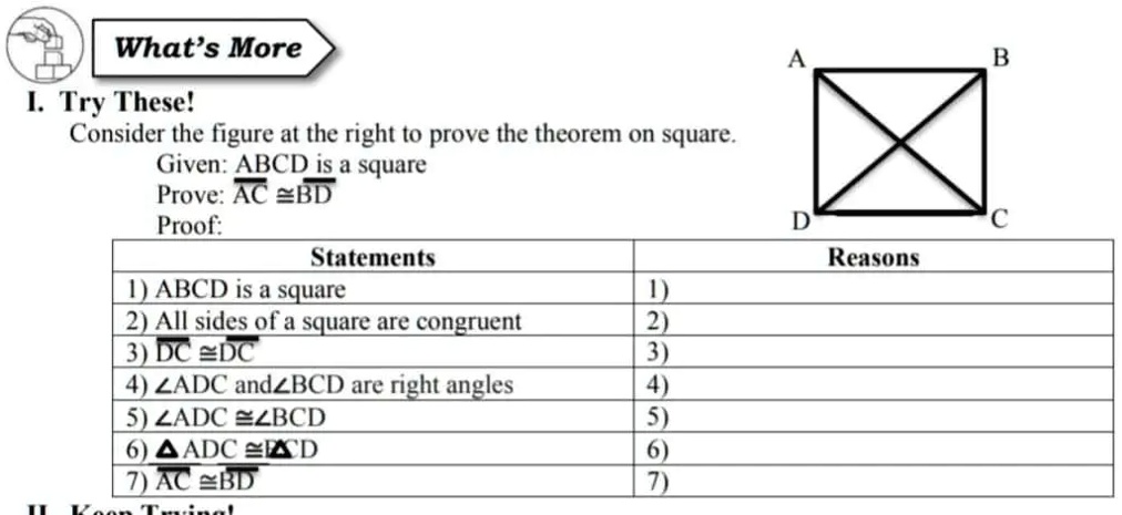 What's More Try These! Consider the figure at the right to prove the ...