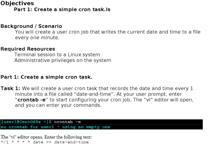 Solved Texts Objectives Part 1 Create A Simple Cron Task Background Scenario You Will