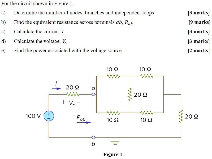For the circuit shown in Figure 1, a) Determine the number of nodes ...