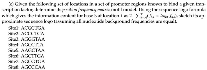 SOLVED: Given the following set of locations in set of promoter regions ...
