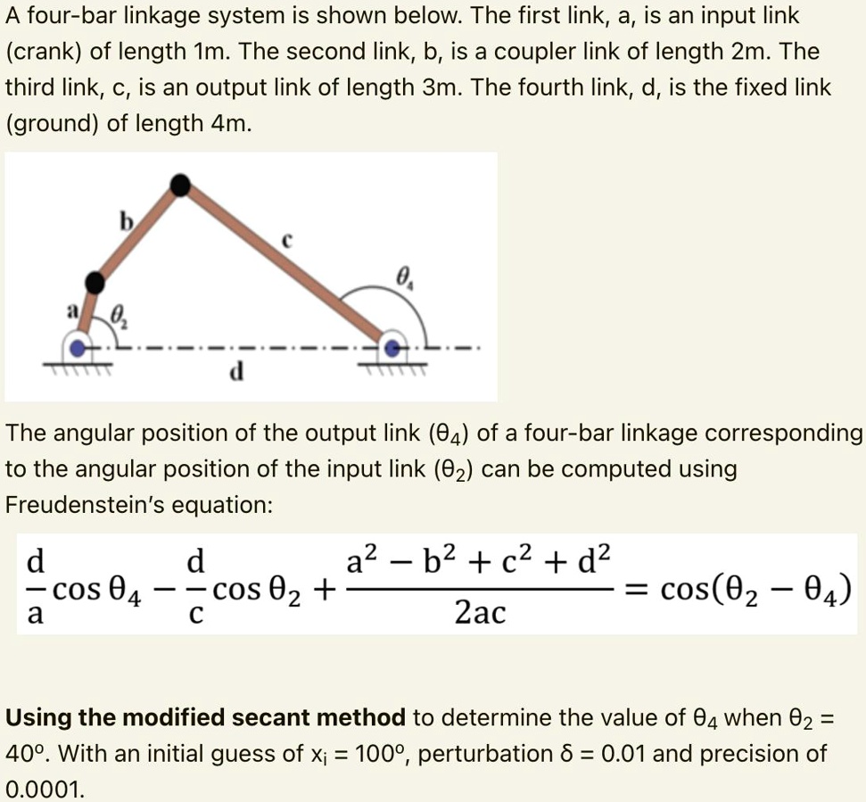[GET ANSWER] A four-bar linkage system is shown below. The first link, a, is an input link ...
