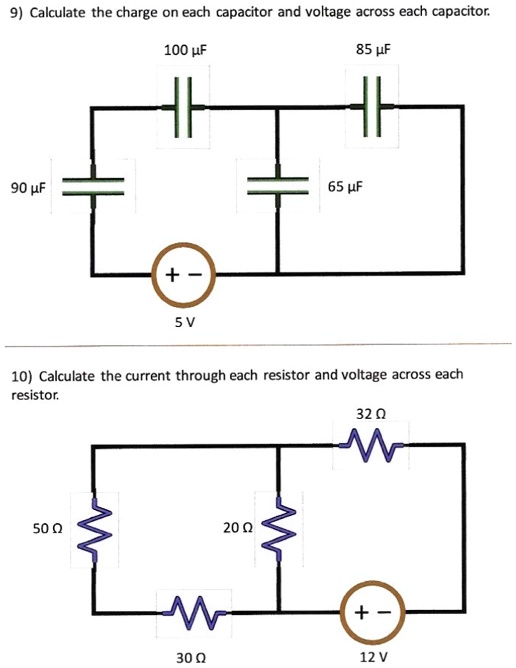 Solved 9 Calculate The Charge On Each Capacitor And Voltage Across