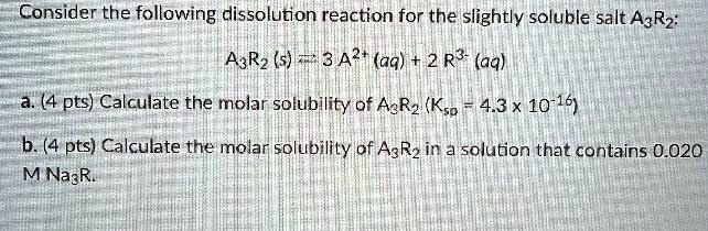 SOLVED: Consider the following dissolution reaction for the slightly ...