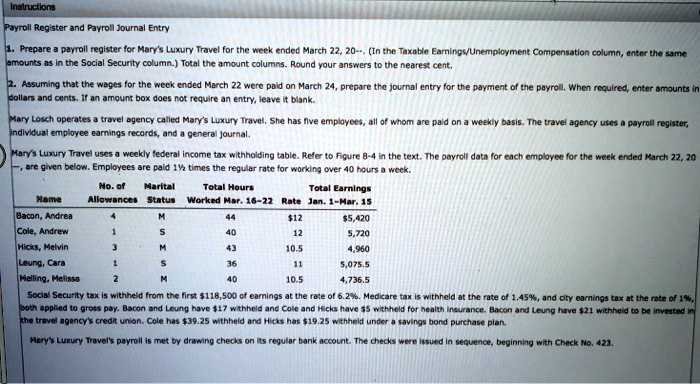 SOLVED: Prepare a payroll register and the journal entry for the ...