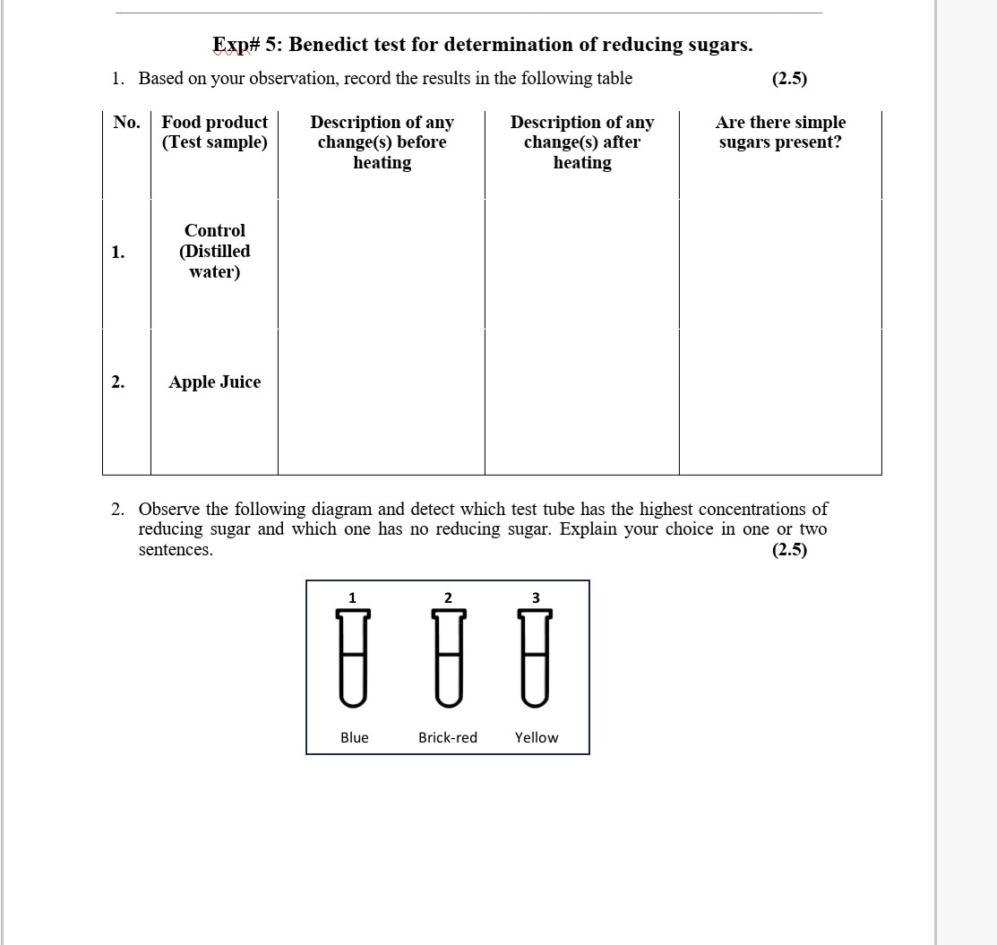 exp 5 benedict test for determination of reducing sugars 1 based on ...