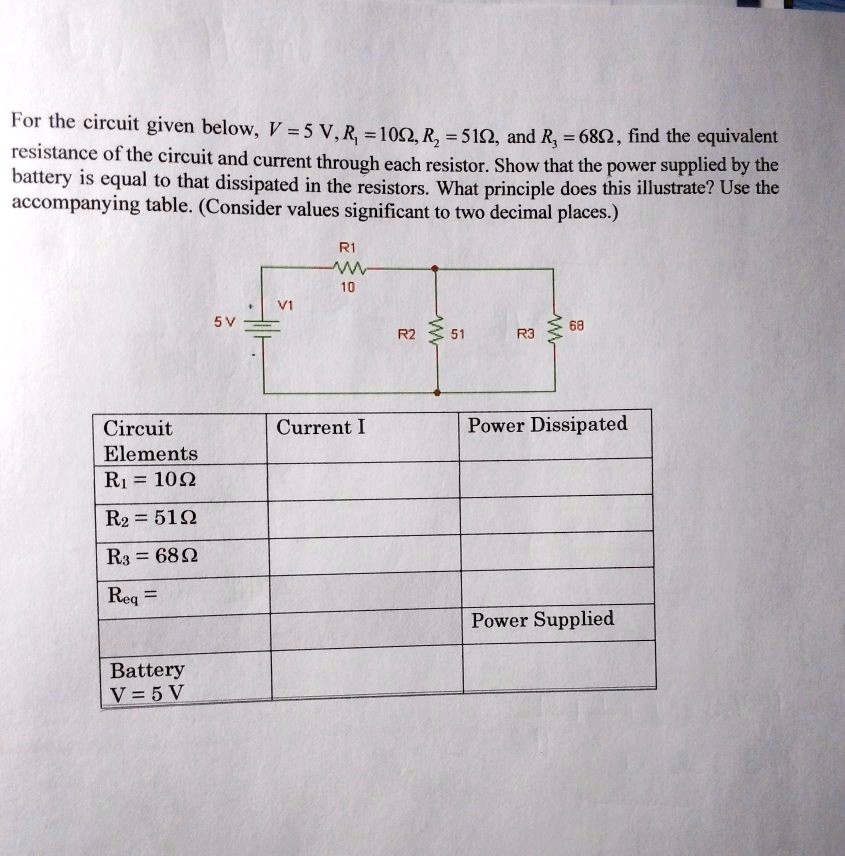 SOLVED: For the circuit given below, V = 5 V, R1 = 10 Î©, R2 = 51 Î ...