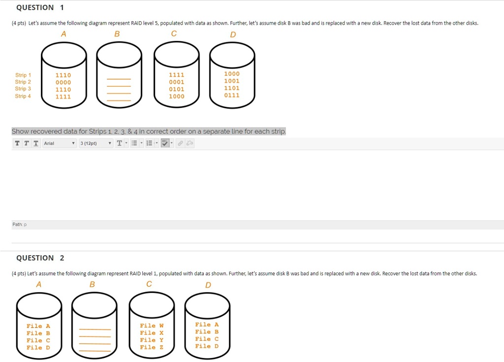 (4 pts) Let's assume the following diagram represent RAID level 5, populated with data as shown ...