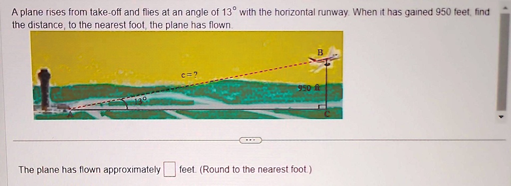 SOLVED: A plane rises from take-off and flies at an angle of 13Â° with ...