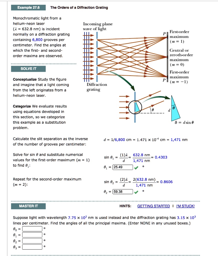 Example 276 The Orders Of Diffraction Grating Monochromatic Light From Helium Neon Laser 1 6328