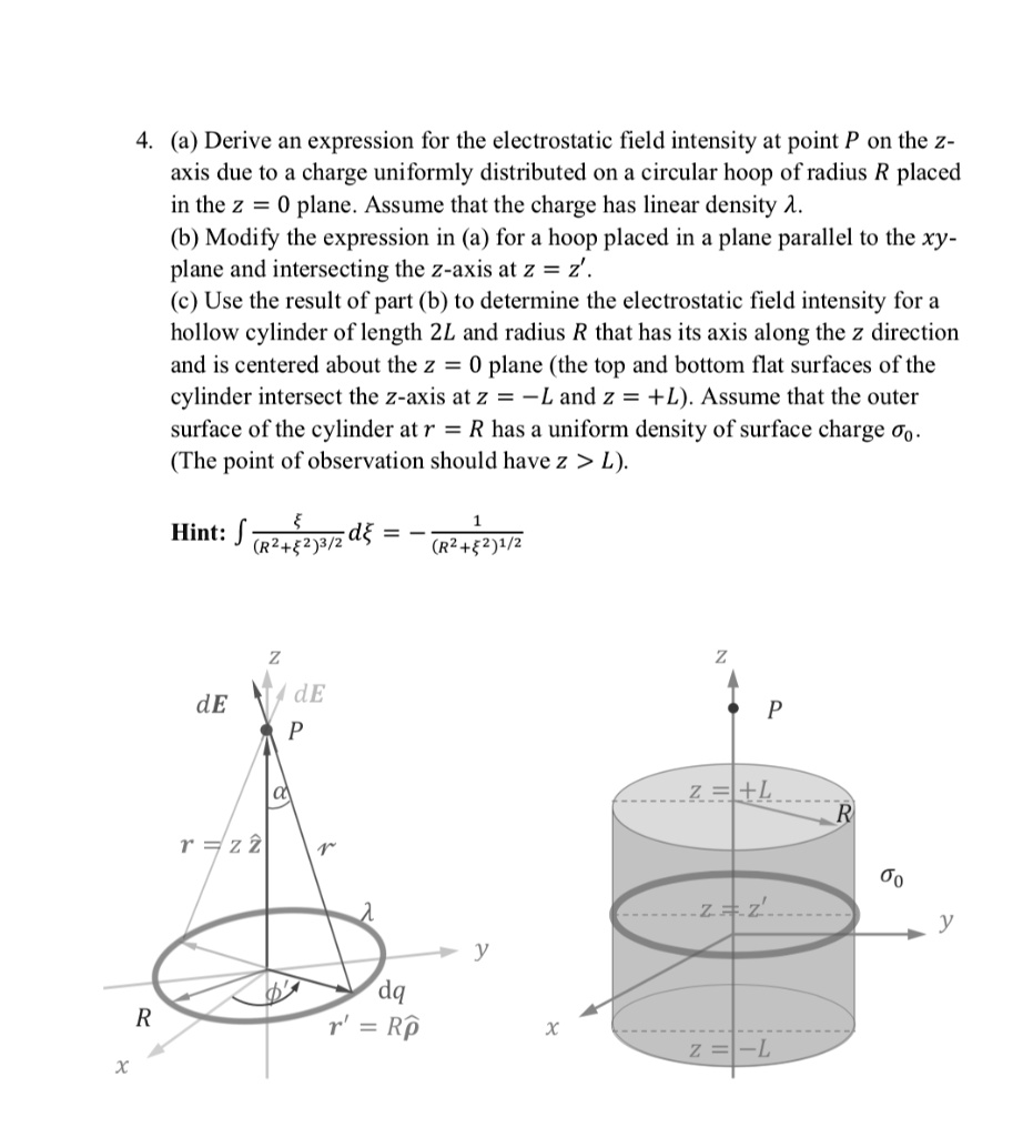 4. (a) Derive an expression for the electrostatic field intensity at ...