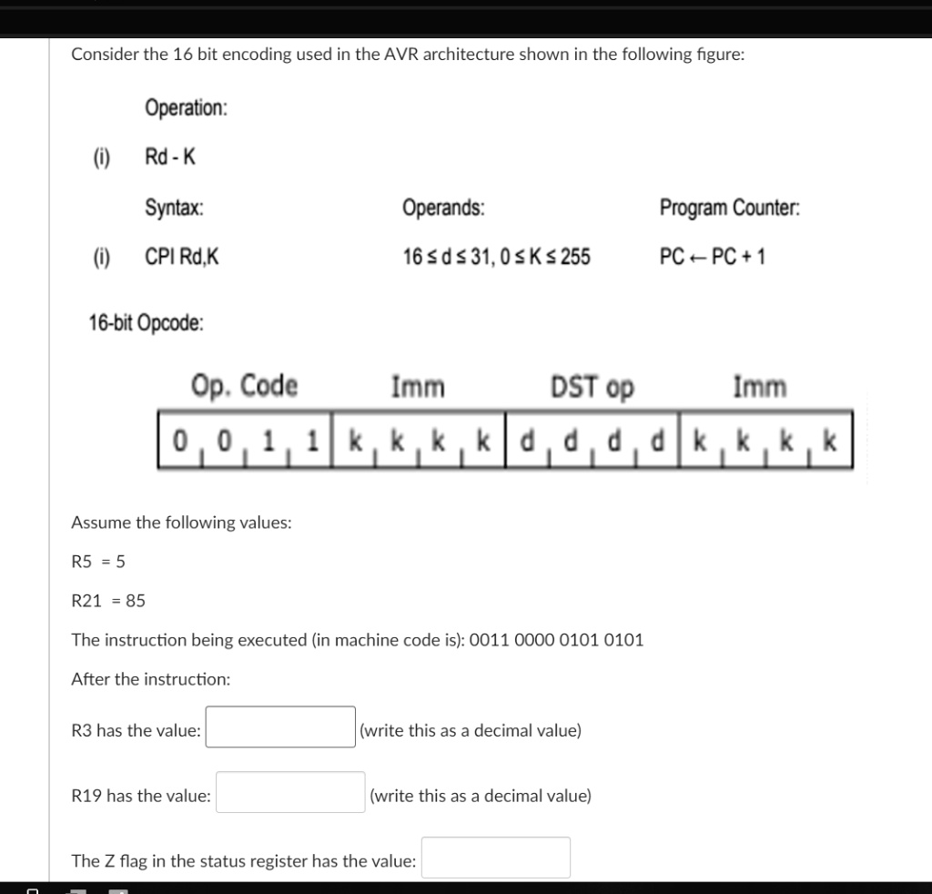Solved Consider The 16 Bit Encoding Used In The Avr Architecture Shown In The Following Figure 8519