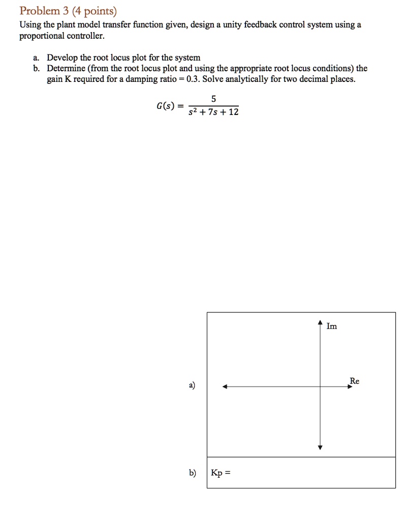 Problem 3 4 Points Using The Plant Model Transfer Function Given Design A Unity Feedback