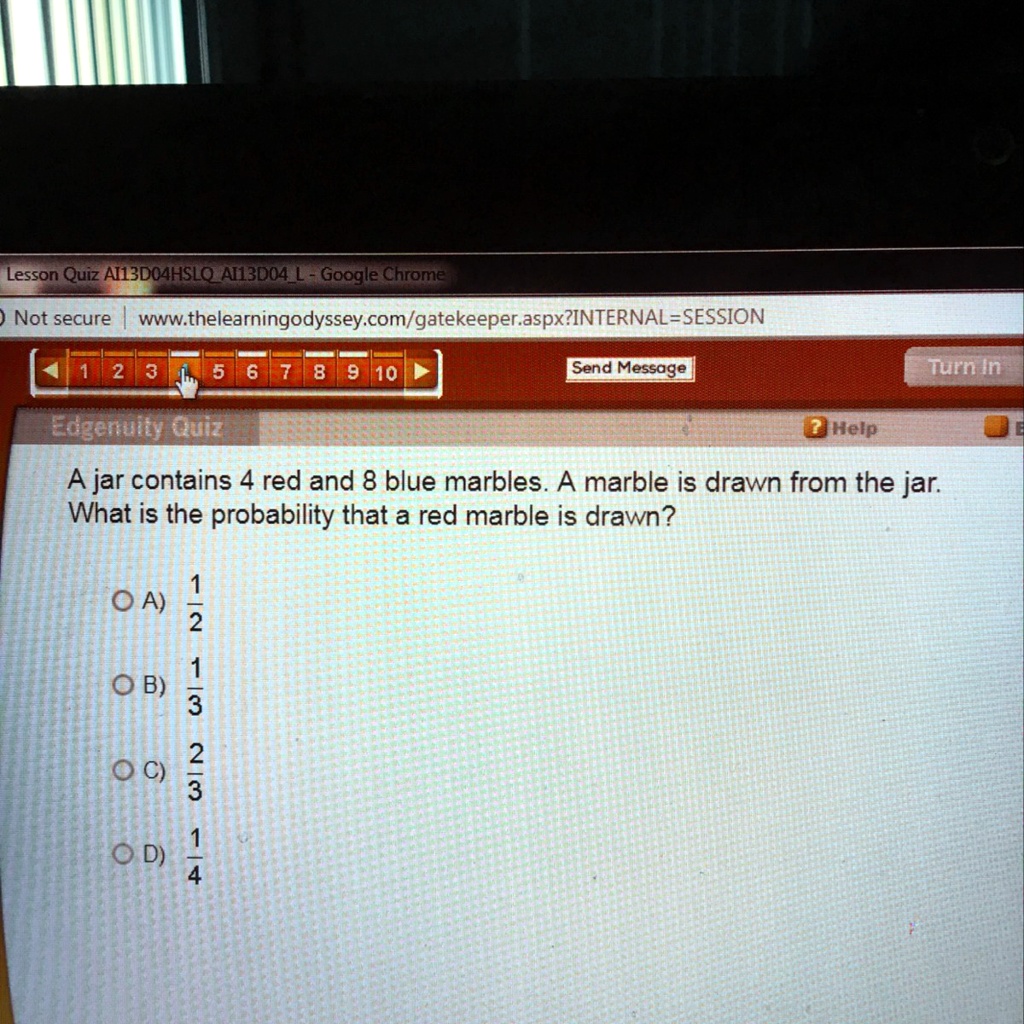SOLVED: A jar contains 4 red and 8 blue marbles. A marble is drawn from ...